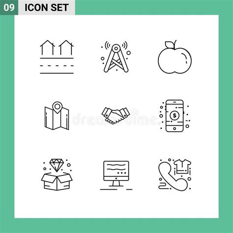 Set Of 9 Commercial Outlines Pack For Agreement Navigation Network Location Map Stock Vector