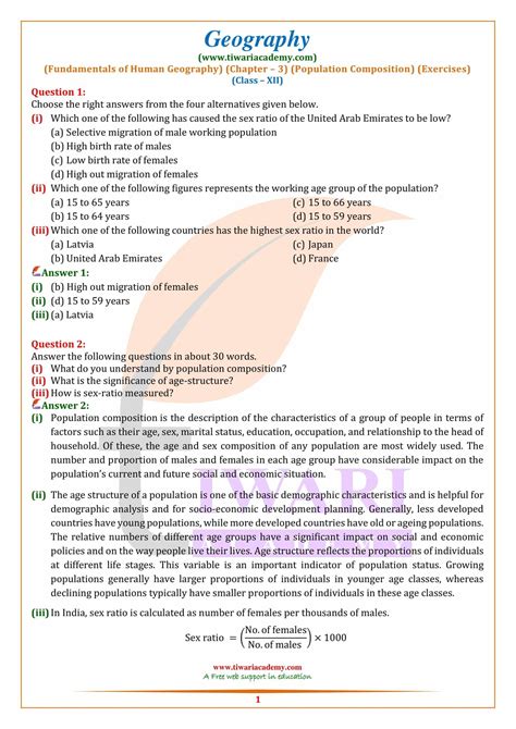 Ncert Solution For Class 12 Geography Chapter 3 Population Composition