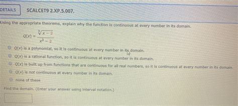 Solved DETAILS SCALCET9 2 XP 5 007 Using The Appropriate Chegg Com