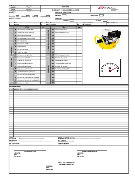 Ma F 011 V01 Check List Vibrador De Concreto Pdf