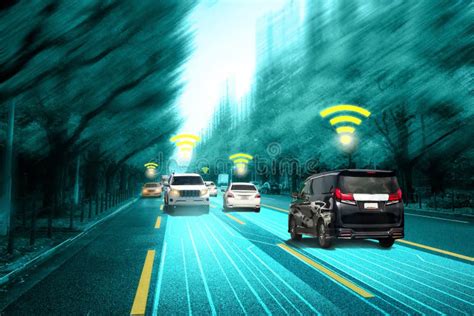 Autonomous Car Sensor System Concept For Safety Of Driverless Mode Car Control Stock Photo
