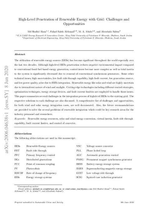 Pdf High Level Penetration Of Renewable Energy With Grid Challenges