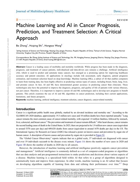 Pdf Machine Learning And Ai In Cancer Prognosis Prediction And