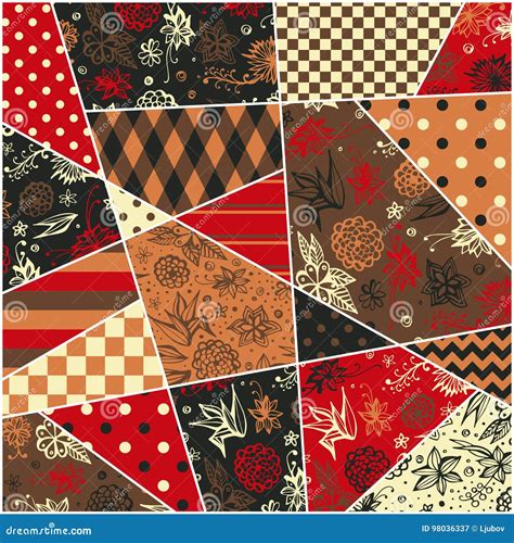 Festive Patchwork Pattern With Flowers And Abstract Geometric Prints Stock Vector