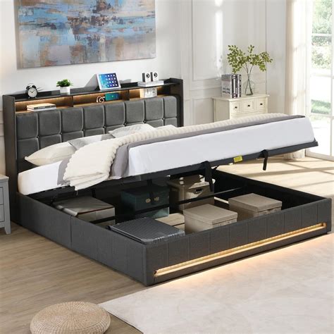 King Bed Frame With Storage Gas Lift Bed King Size With Headboard