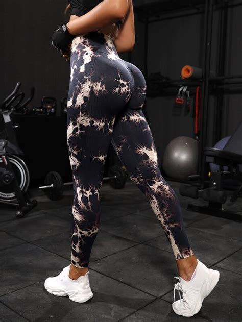 Yoga Trendy Tie Dye Yoga Tights Seamless High Stretch Scrunch Butt