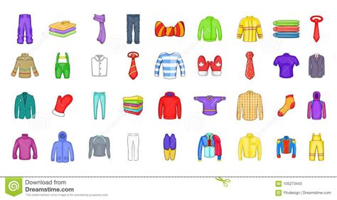 Grupo Do ícone Da Roupa Estilo Dos Desenhos Animados Ilustração do
