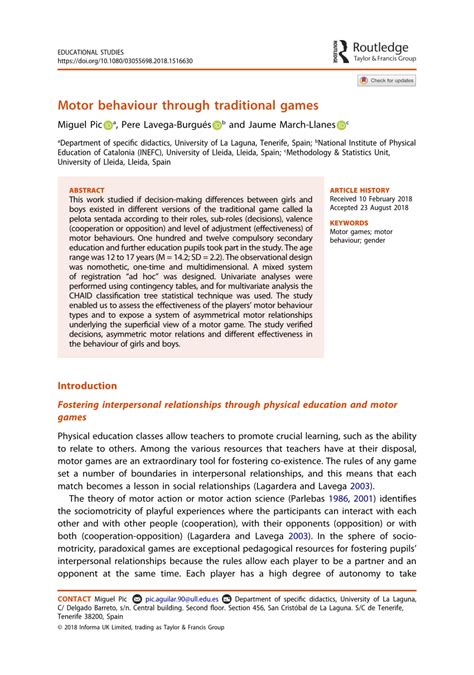 Pdf Motor Behaviour Through Traditional Games