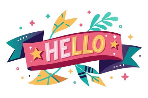 Un Cartel Para El Hello Hello Con Una Cinta Rosada Vector Premium