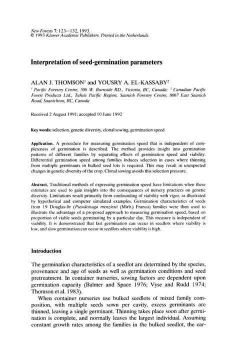 Pdf Interpretation Of Seed Germination Parameters