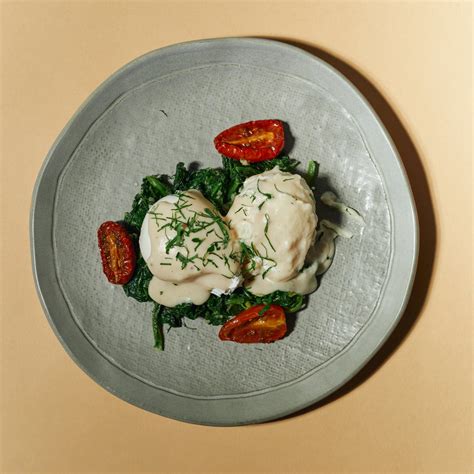 Poached Eggs Florentine With Sauteed Spinach Portobello Mushrooms And M