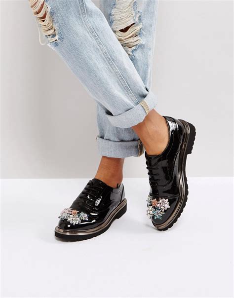 Lyst Asos Mayflower Embellished Flat Shoes In Black