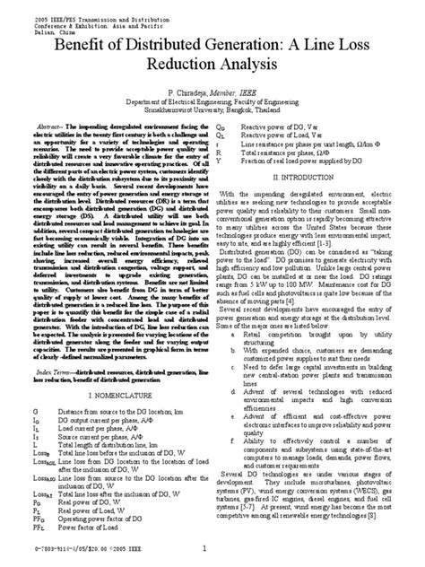 Benefit Of Distributed Generation A Line Loss Reduction Analysis Pdf Photovoltaics