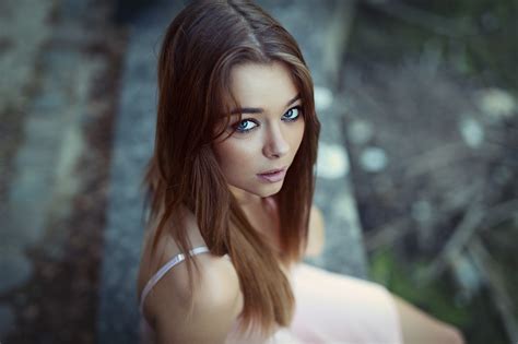 Wallpaper Face Women Depth Of Field Long Hair Blue Eyes Black