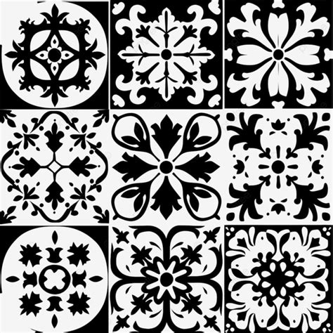 Silhouette Of A Floral Black And White Pattern Seamless Tile Pastel Cut File Set Abstract Art