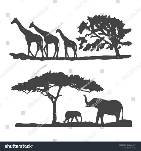 African Black White Tree Line Art Stock Vector Royalty Free