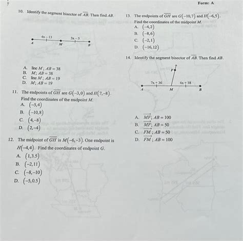 solved 10 identify the segment bisector of ab then find