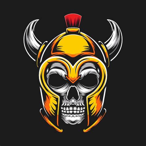 Cráneo vikingo en casco con cuernos Vector Premium