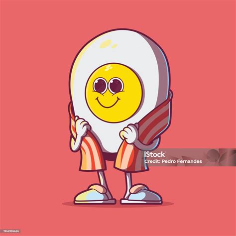 Fried Egg Character With A Bacon Coat Vector Illustration Stock