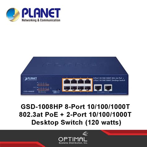 Planet Gsd 1008hp 8 Port 10 100 1000t 802 3at Poe 2 Port 10 100 1000t