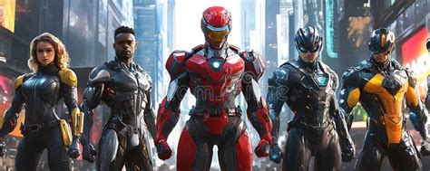 Futuristic Superheroes Team In Cityscape Sci Fi Action Power Unity