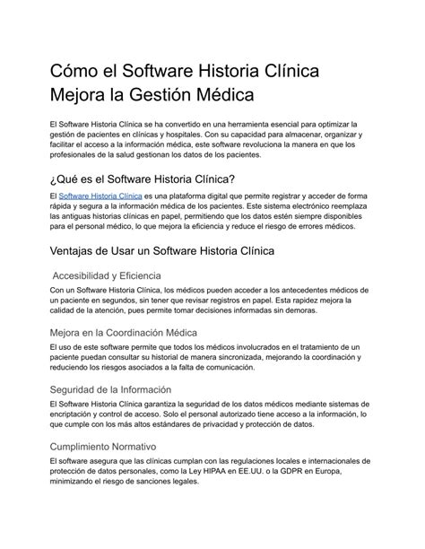 PPT Cómo el Software Historia Clínica Mejora la Gestión Médica PowerPoint Presentation ID