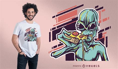 Descarga Vector De Diseño De Camiseta Alien Eating Pizza