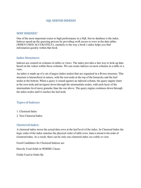 Sql Server Indexes Pdf