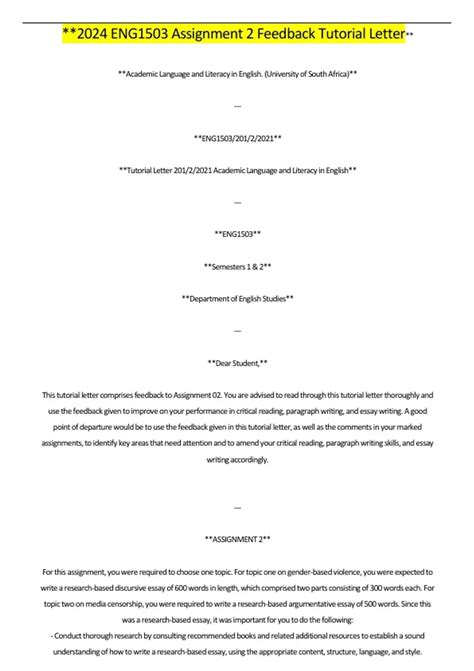 2024 ENG1503 Assignment 2 Feedback Tutorial Letter ENG1503