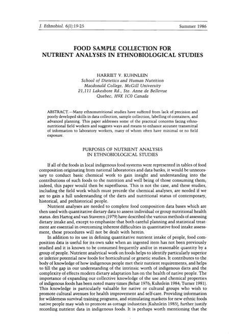 Pdf Food Sample Collection For Nutrient Analyses In Ethnobiological