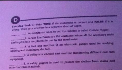 learning task 1 write true if the statement is correct and false if it