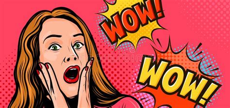 Surprised Girl With Open Mouth In Pop Art Retro Comic Style Delight Of