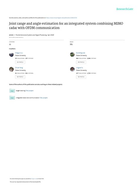 Joint Range And Angle Estimation For An Integrated System Pdf Orthogonal Frequency Division