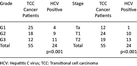 Hcv Incidence In Tcc Samples According To Grades And Stages Download