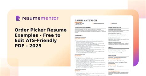 Order Picker Resume Examples Free To Edit Ats Friendly Pdf 2025