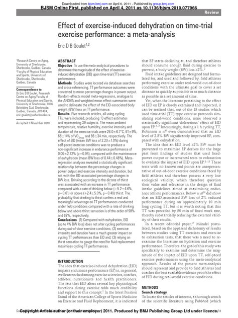 Goulet 2011 Effect Of Exercise Induced Dehydration On Time Trial