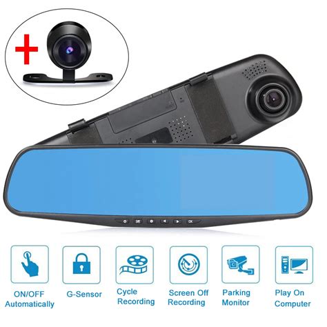 4.3" 1080P HD Car DVR Vehicle Dual Lens Anti glare Blue Mirror Video ...