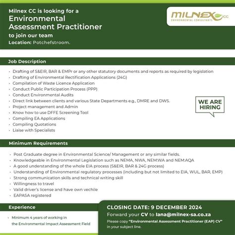 Werehiring Eap Vacancy Environmentalassessmentpractitioner Milnex