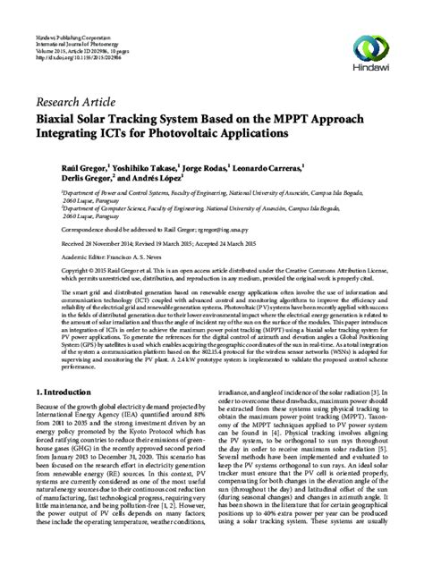 Pdf Biaxial Solar Tracking System Based On The Mppt Approach