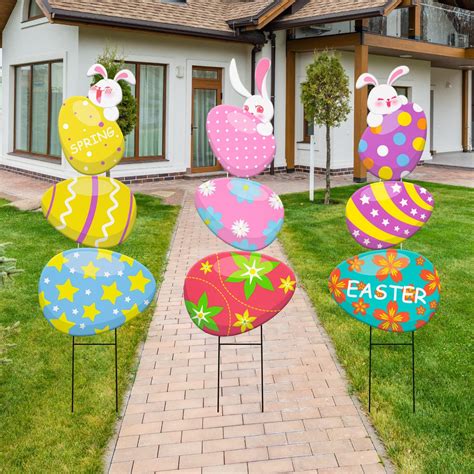 12 Pcs Easter Eggs Decorations Outdoor Easter Yard Signs