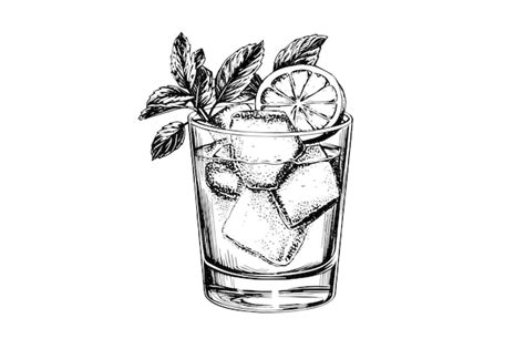 Mojito Cóctel Grabado Aislado Bebida Vector Ilustración Composición De