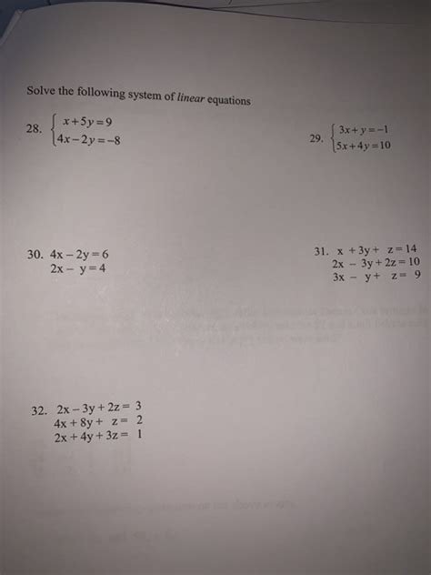 Solved Solve The Following System Of Linear Equations X 5y 9 Chegg