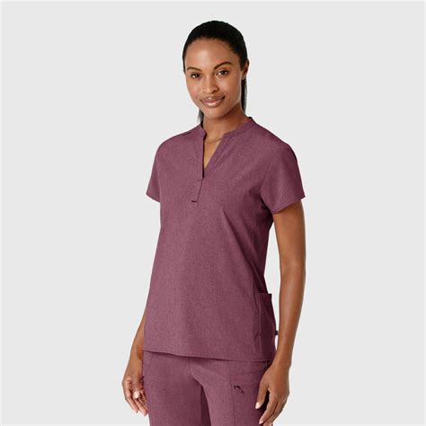 Renew Womens Mandarin Collar Scrub Top Wine Heather Wink Scrubs
