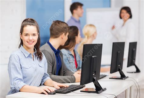 Babes With Computer Monitor At Babe Girls University Class Photo Background And Picture For