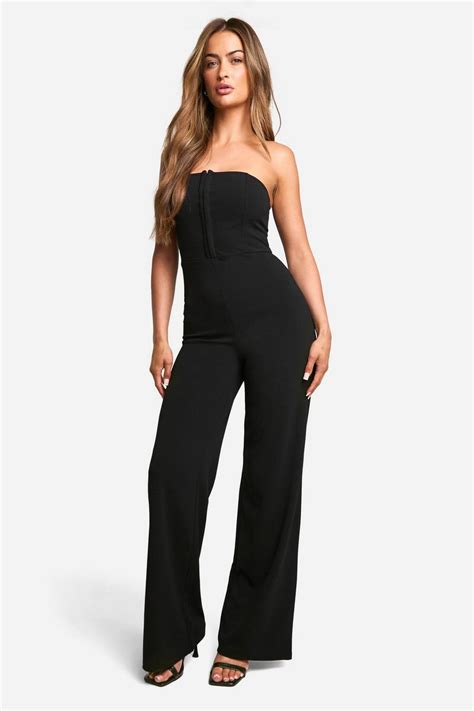 Corset Hook And Eye Detail Wide Leg Jumpsuit Boohoo Nz