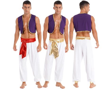 Prince Aladdin Cosplay Costume Halloween Party Outfit Dress Mythical Trim Waist Costume Mens