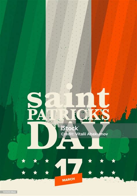 해피 세인트 패트릭의 날 전통적인 아일랜드 휴일입니다 3월 17일 연례 기념 클로버와 토끼풀 잎 녹색과 오렌지 파티 디자인 아일랜드 색상입니다 포스터 카드 배너 및 배경