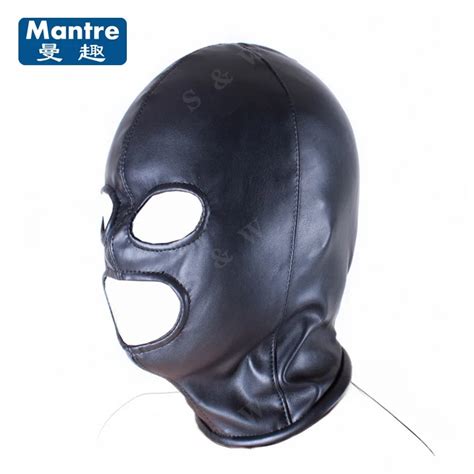 Fetish Bondage Restraint Head Harness Slave Sexy Mask 3 Hole Hood Cap