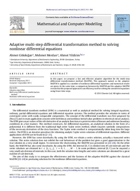 Pdf Adaptive Multi Step Differential Transformation Method To Solving Nonlinear Differential