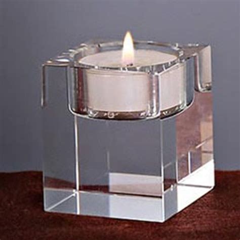 Candle Holder Solid Crystal Clear Square Glass Pil Grandado